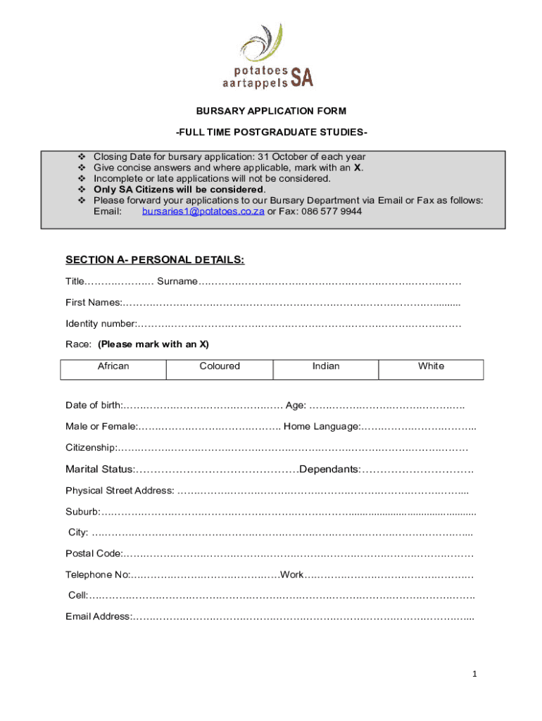 Fillable Online Postgraduate-Bursary-Application-form-1.pdf Fax Email Print - pdfFiller