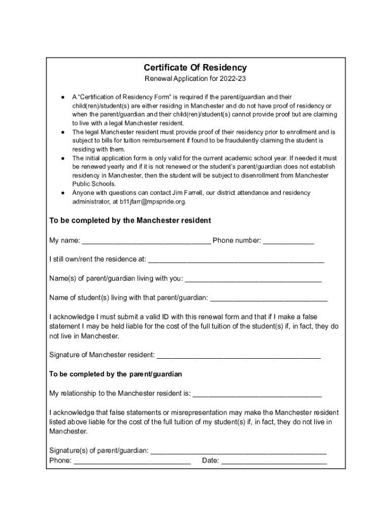 Fillable Online Copy of Renewal: Certificate Of Residency Fax Email ...