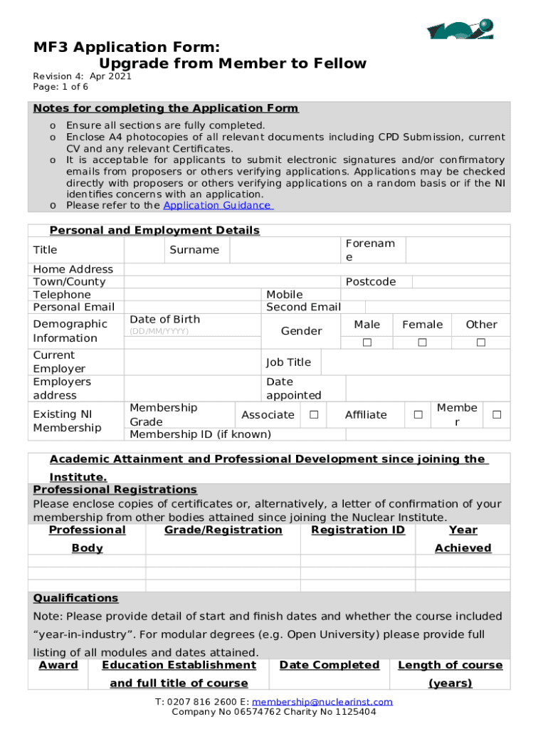 MF1 Application : Member only - Nuclear Institute Doc Template | pdfFiller