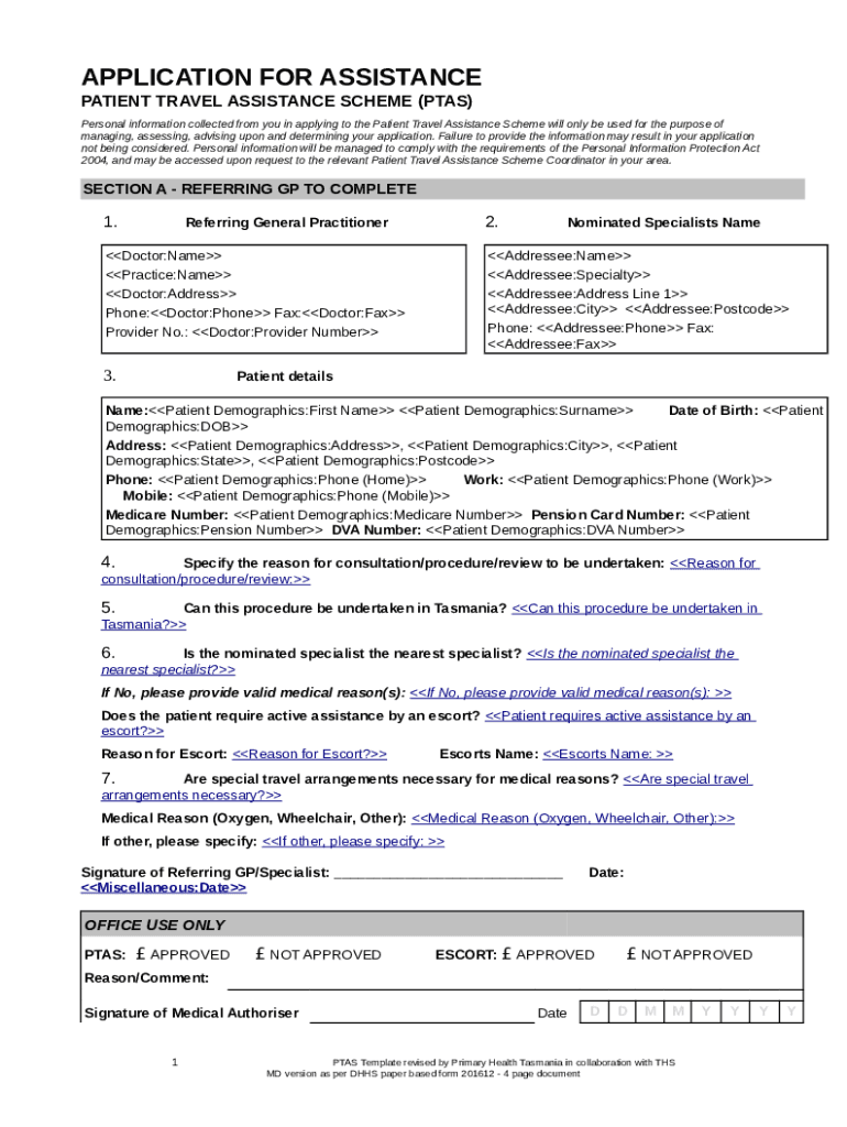 Travel support (PTAS)Tasmanian Department of Health Doc Template ...