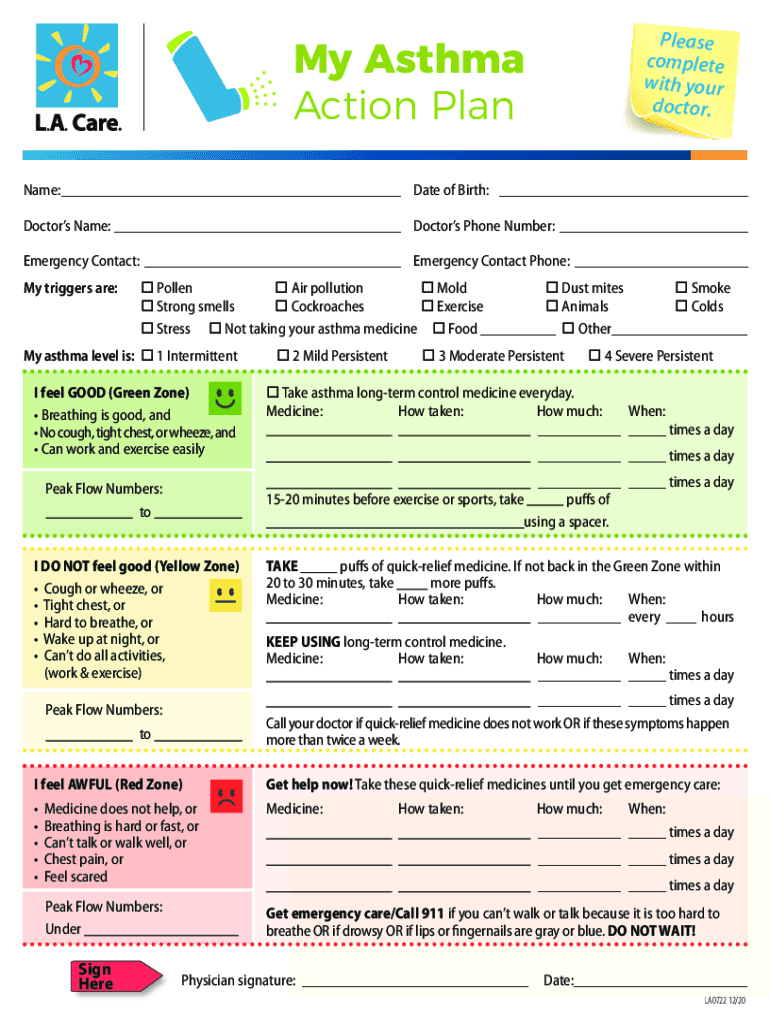 Fillable Online My Asthma Action Plan. My Asthma Action Plan Fax Email ...