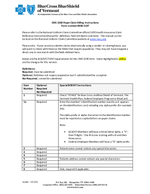 Fillable Online CMS 1500 Paper Claim Billing Instructions Form number ...