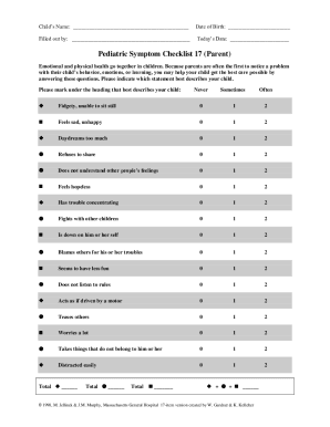 Fillable Online Pediatric Symptom Checklist - Massachusetts General ...