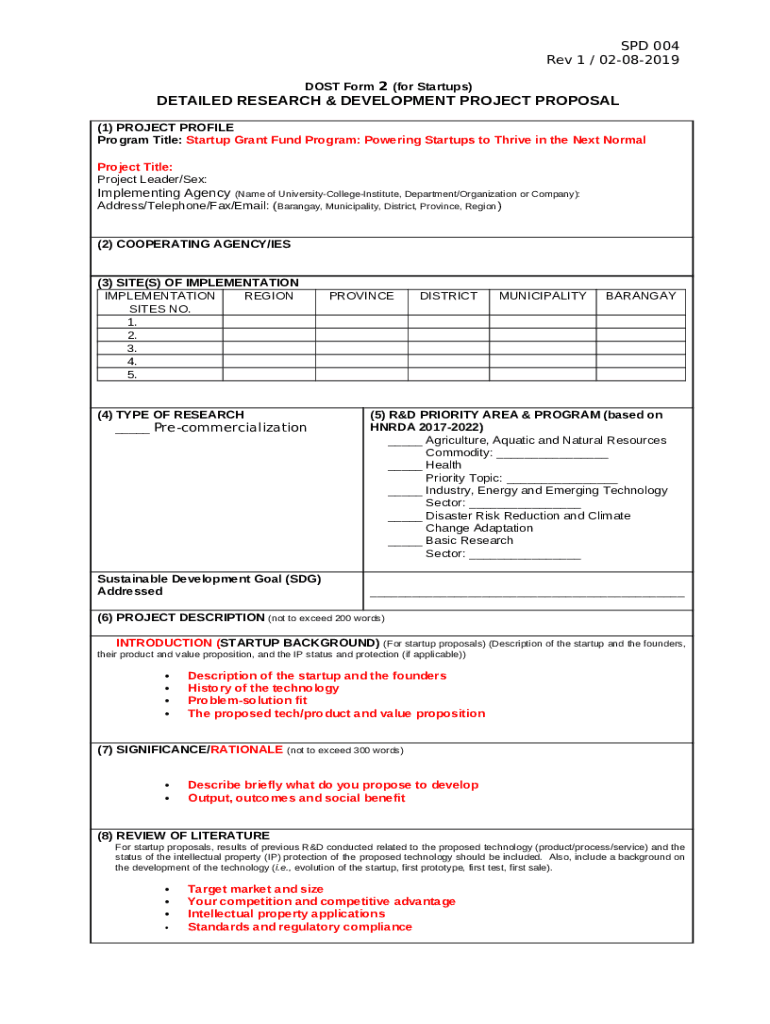 DOST 2 Detailed Project Proposal for Startups - pcieerd Doc Template ...