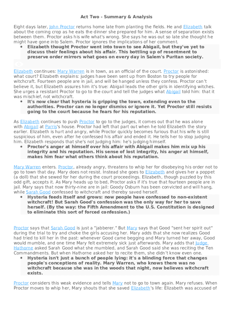 Plot summary: What happens in The Crucible - York Notes Doc Template ...