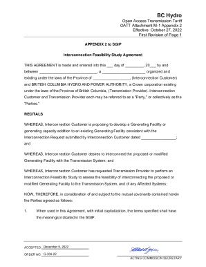 Fillable Online Interconnection Feasibility Study Agreement - BC Hydro ...