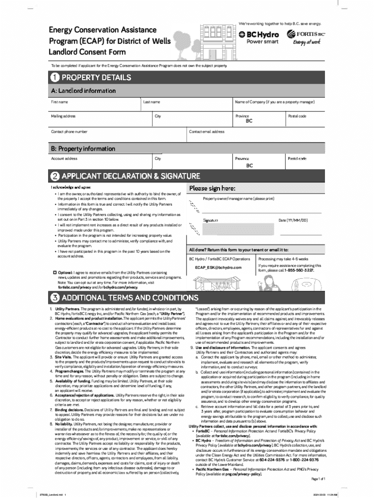 Fillable Online ECAP District of Wells Landlord Consent Form. ECAP District of Wells Landlord ...