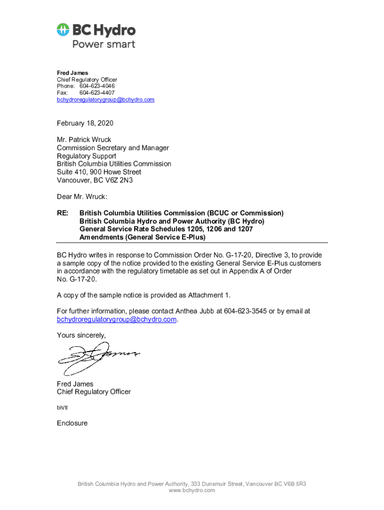 Fillable Online BC Hydro - General Service Rate Schedules 1205, 1206 and ... Fax Email Print ...
