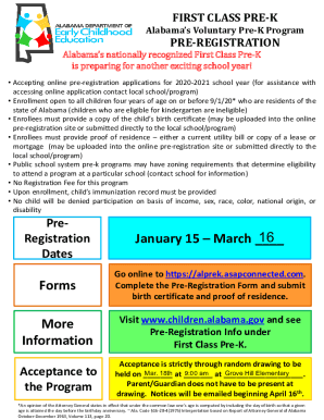 Fillable Online First Class Pre-K Pre-Registration - Birmingham City ...