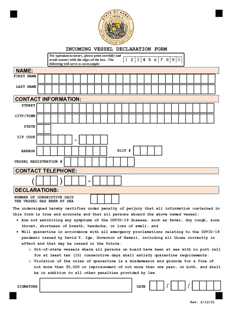 Fillable Online INCOMING VESSEL DECLARATION FORM Fax Email Print ...