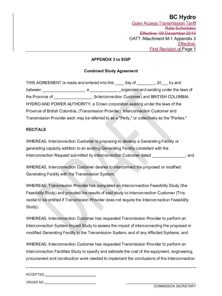 Fillable Online Open Access Transmission Tariff (OATT) - BC Hydro Fax ...