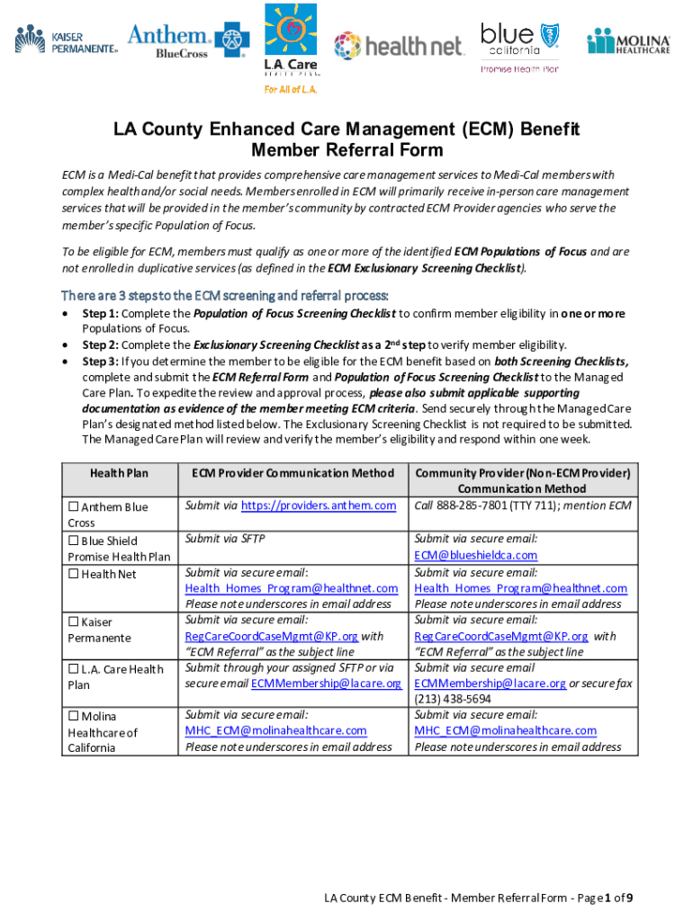 Fillable Online LA County Enhanced Care Management (ECM) Benefit Member ...