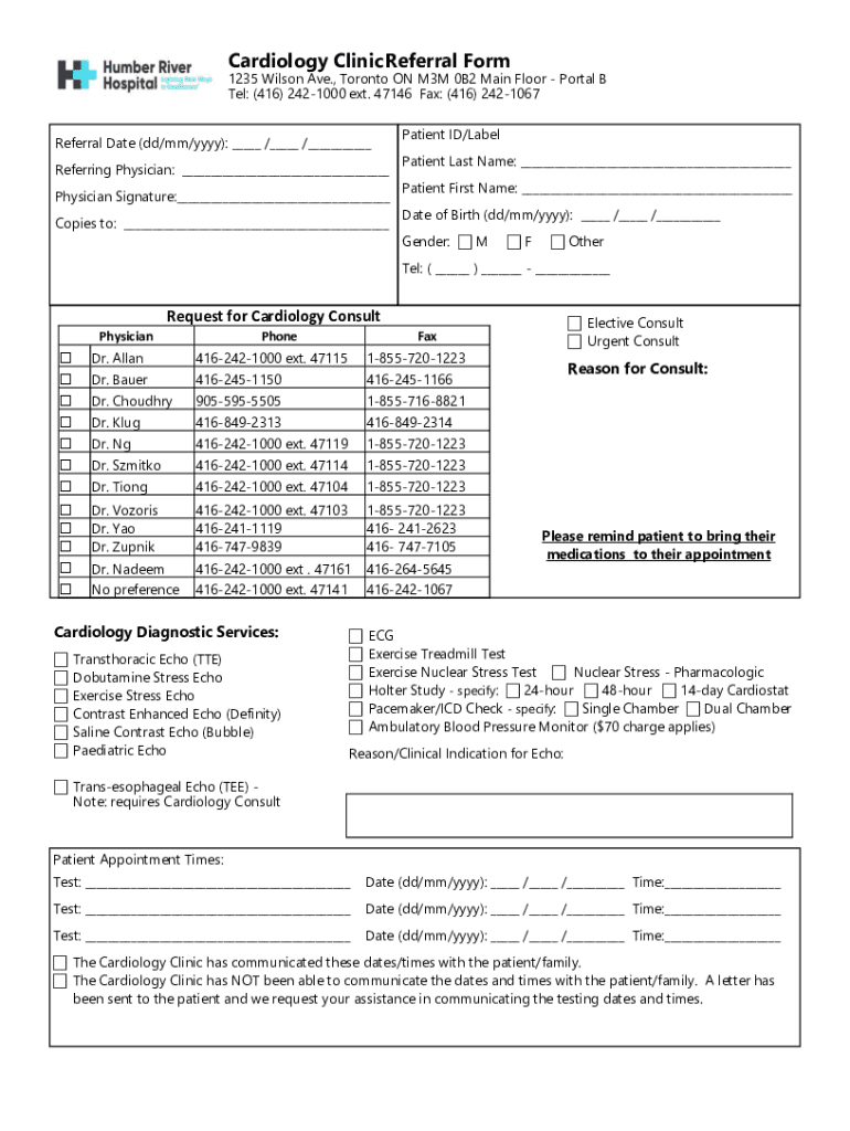 Fillable Online Cardiology ClinicReferral Form Fax Email Print - pdfFiller