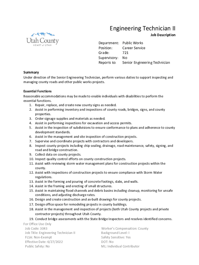 Fillable Online Engineering Technician II Department: Public Works Division ... Fax Email Print ...