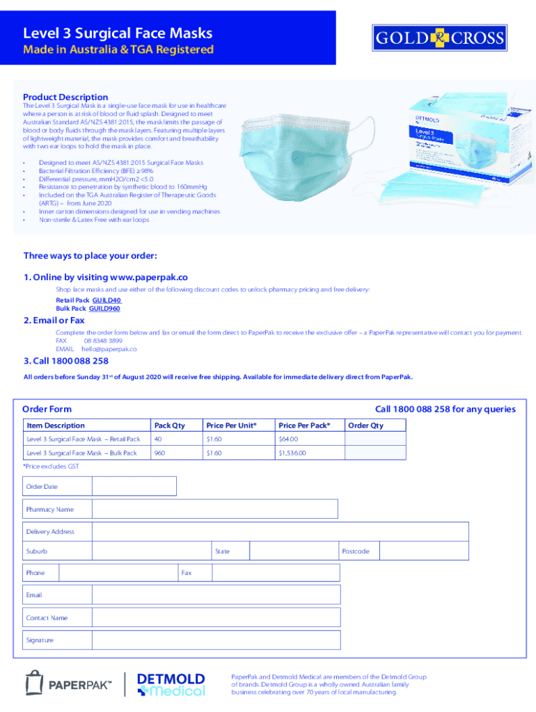 Fillable Online Level 3 Face Mask With Loops (50 units) Proudly Made in ...