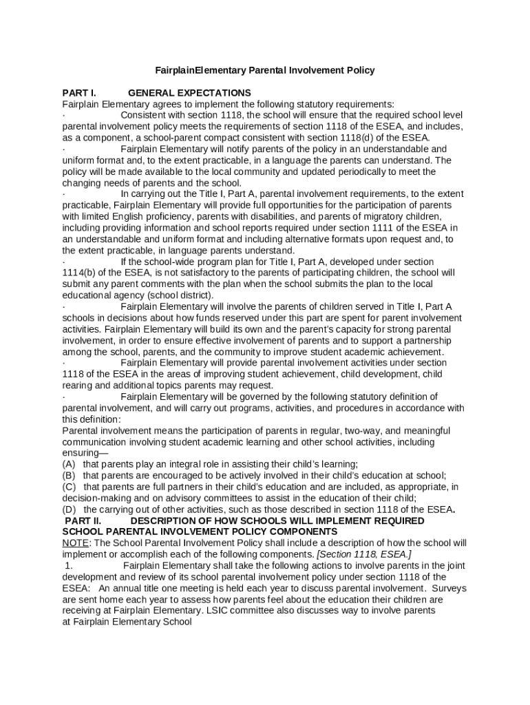 PART I. John Adams Parental Involvement Policy Section ... Doc Template ...