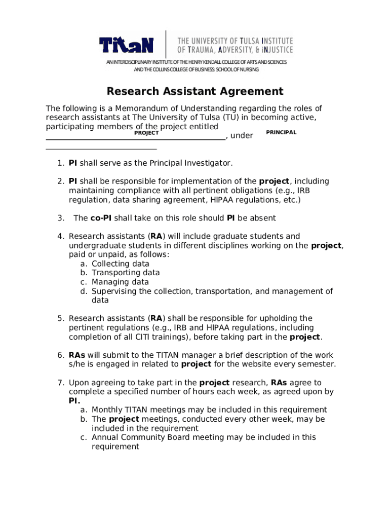 Research Assistant Agreement - The University of Tulsa ...