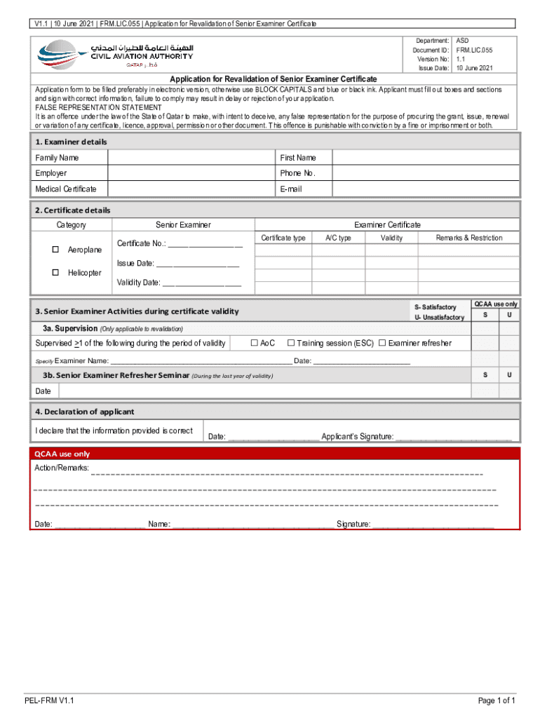 Fillable Online Application for Revalidation of Senior Examiner Certificate Fax Email Print ...