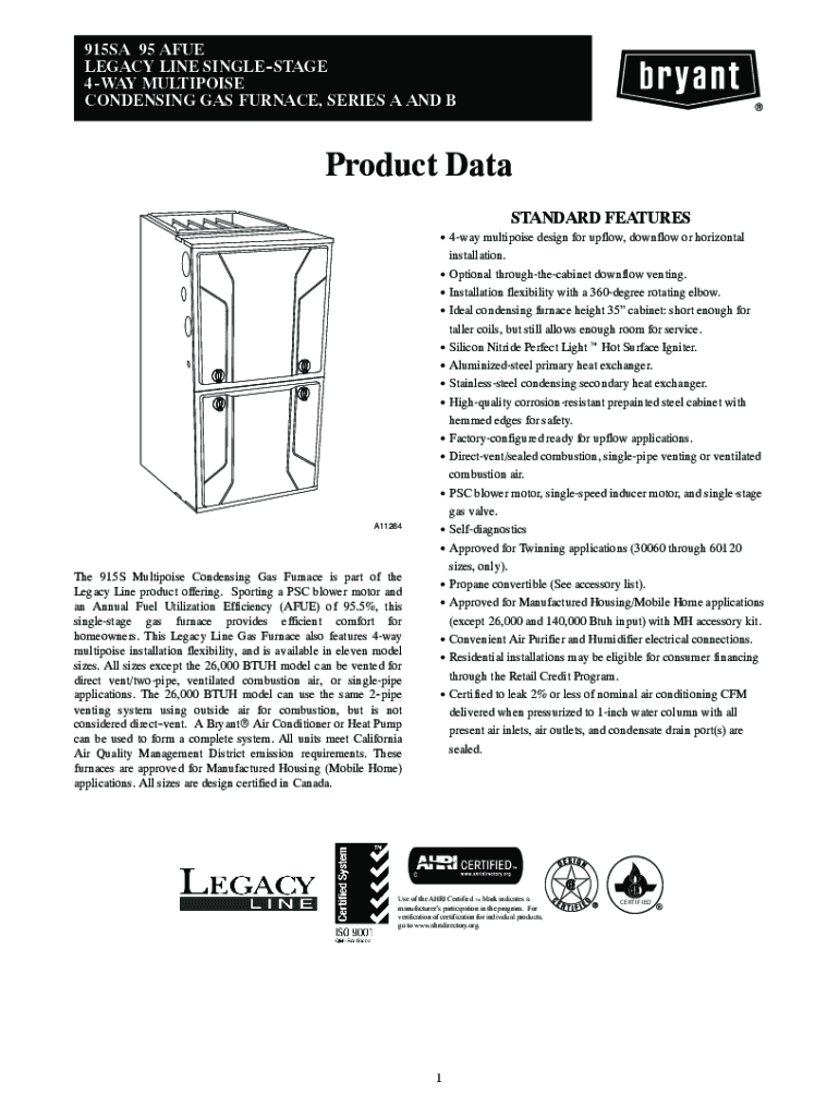 Fillable Online Fixed-speed 90+% Efficiency Gas Furnace Fax Email Print ...