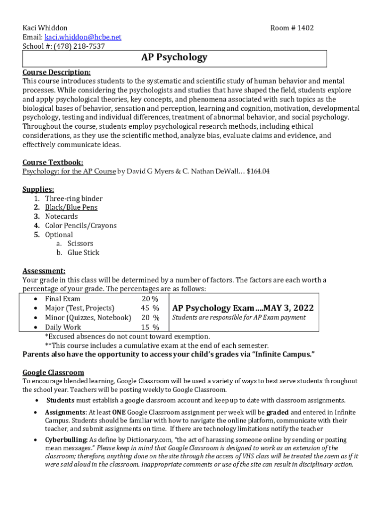 Fillable Online AP Psychology - SCHOOLinSITES Fax Email Print - pdfFiller