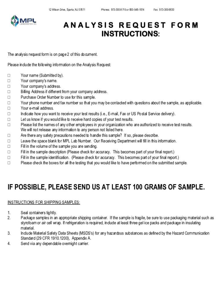 Fillable Online Analysis Request Form USP 61 62 (002) Fax Email Print - pdfFiller