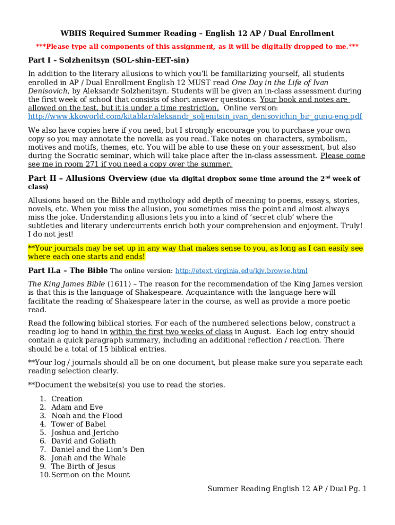 AP Language and Composition/Dual EnrollmentEnglish 12 ... Doc Template | pdfFiller