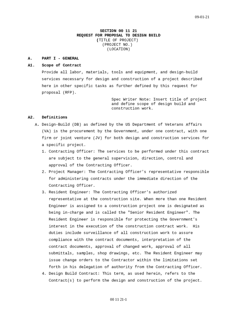 Section 00 11 21 - REQUEST FOR PROPOSAL TO DESIGN-BUILD. Master ...