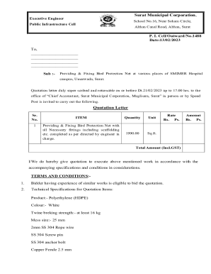 Fillable Online Surat Municipal Corporation, Quotation Letter Fax Email ...