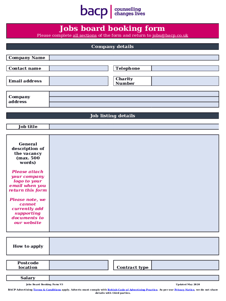 Jobs board booking Doc Template | pdfFiller
