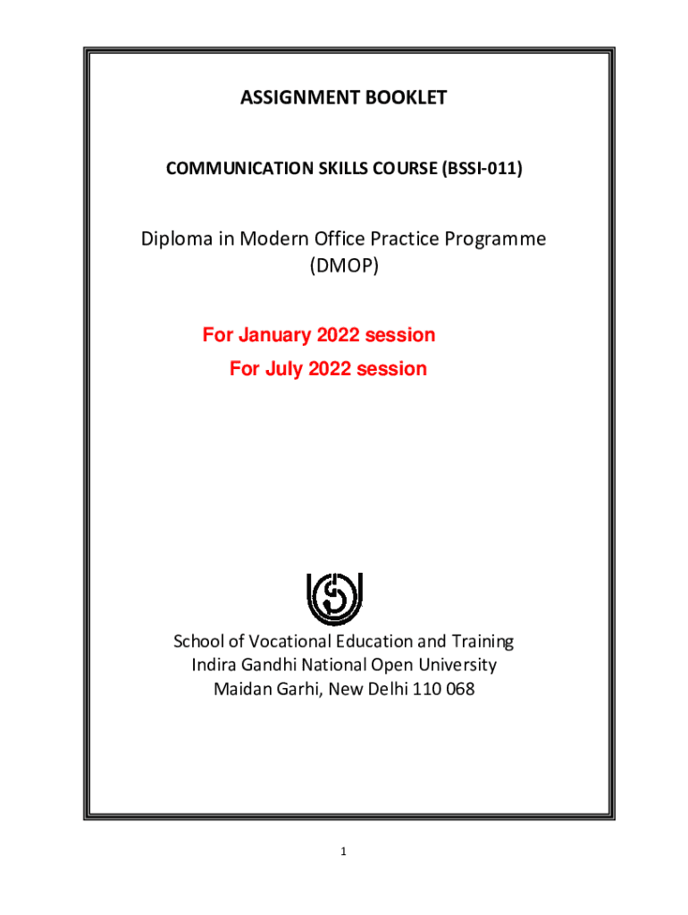 Fillable Online IGNOU - Distance - Diploma in Modern Office Practice ...