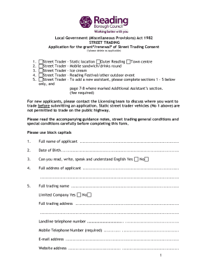 Fillable Online Street Trading application form - Reading Borough ...