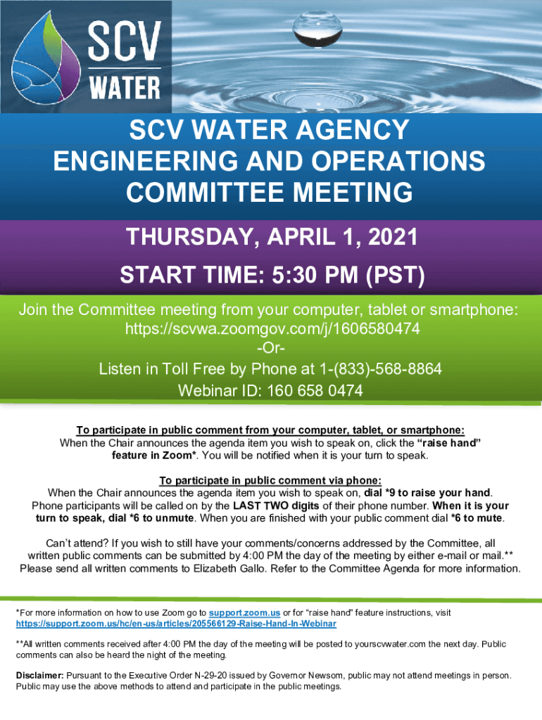 Fillable Online SCV Water Agency Engineering and Operations Committee ...