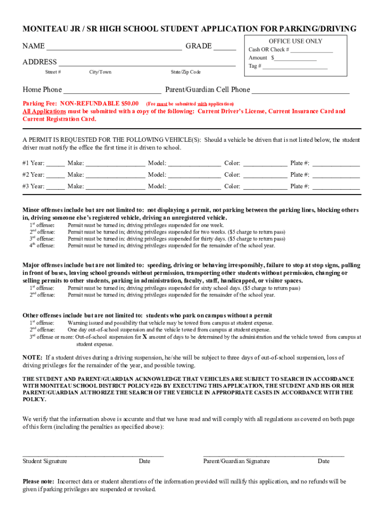 Fillable Online Student Vehicle Use Policy 2022-2023 - Moniteau High ...