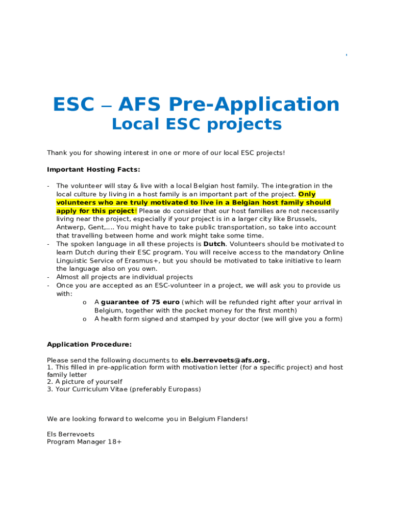 Steps to follow to apply for an ESC/ EVS Doc Template | pdfFiller