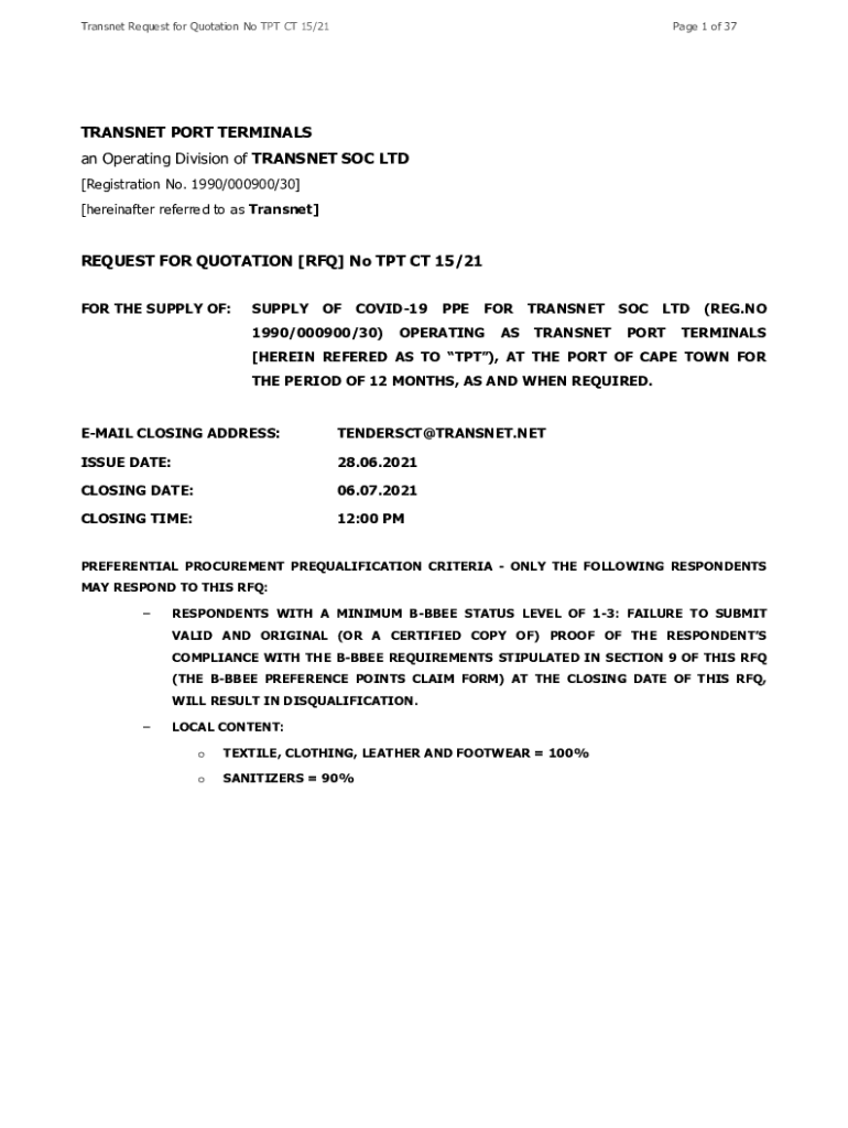 Fillable Online TPTCT 1521 Covid PPE Advert.pdf - Transnet Port ...