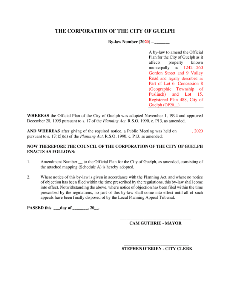 Fillable Online City of Guelph - Approval to amend a municipality's ...