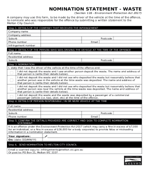 NOMINATION STATEMENTWASTE Doc Template | pdfFiller