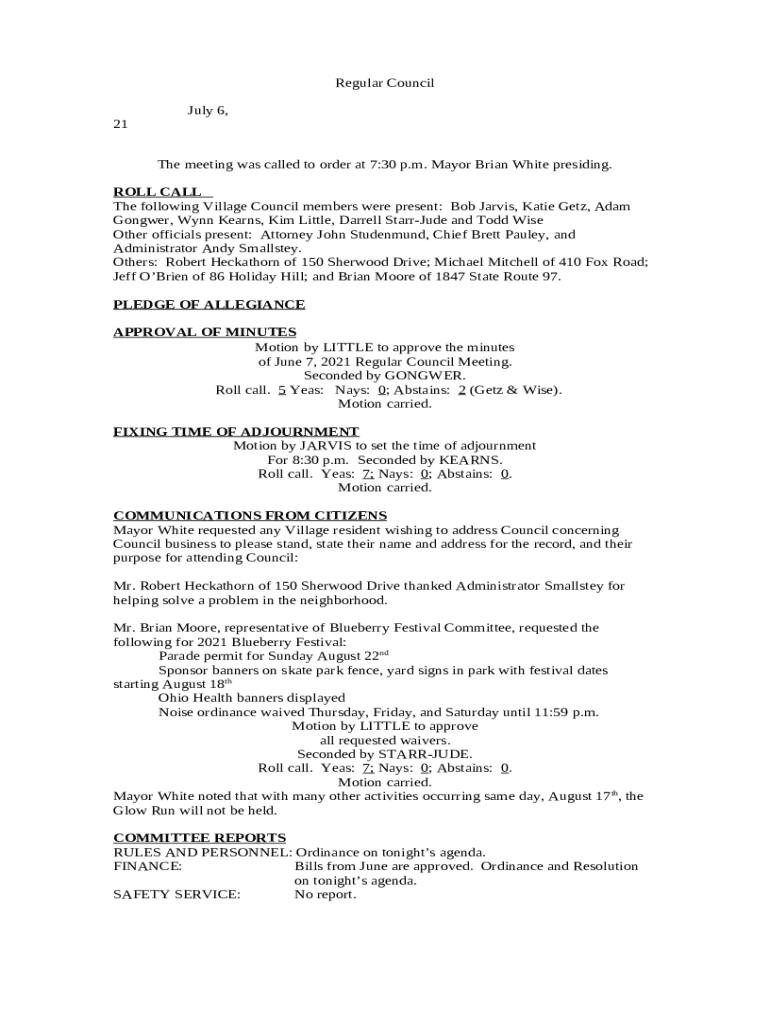 Mayor Brian White presiding Doc Template | pdfFiller