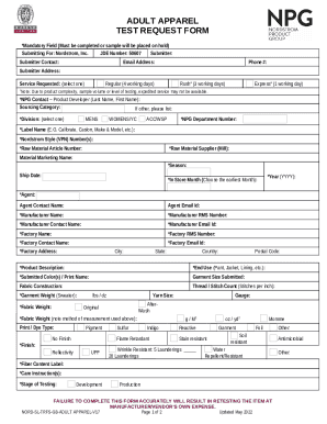 Home Textiles Test Request Doc Template | pdfFiller