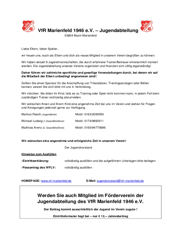 Ausfüllbar Online VfR Marienfeld U17 (B-Junioren) Fax Email Drucken - pdfFiller