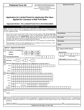 Fillable Online Podiatrist Form 5A. Application for Limited Permit for ...
