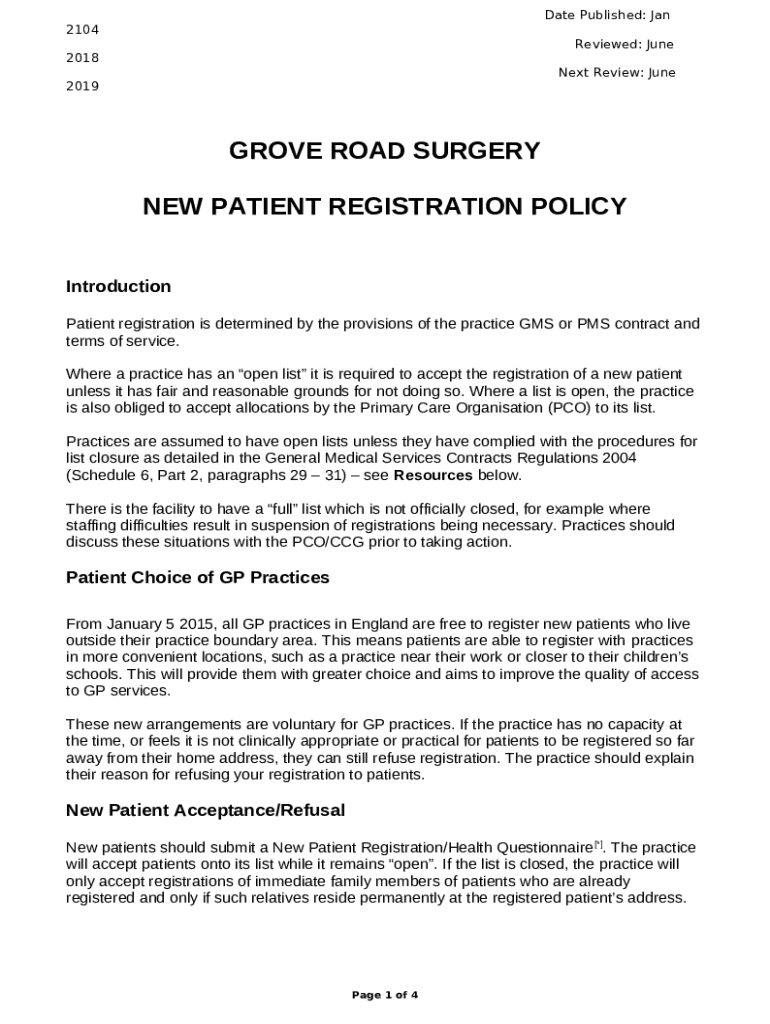 New Patient Registration - The Grove Road Practice Doc Template | pdfFiller