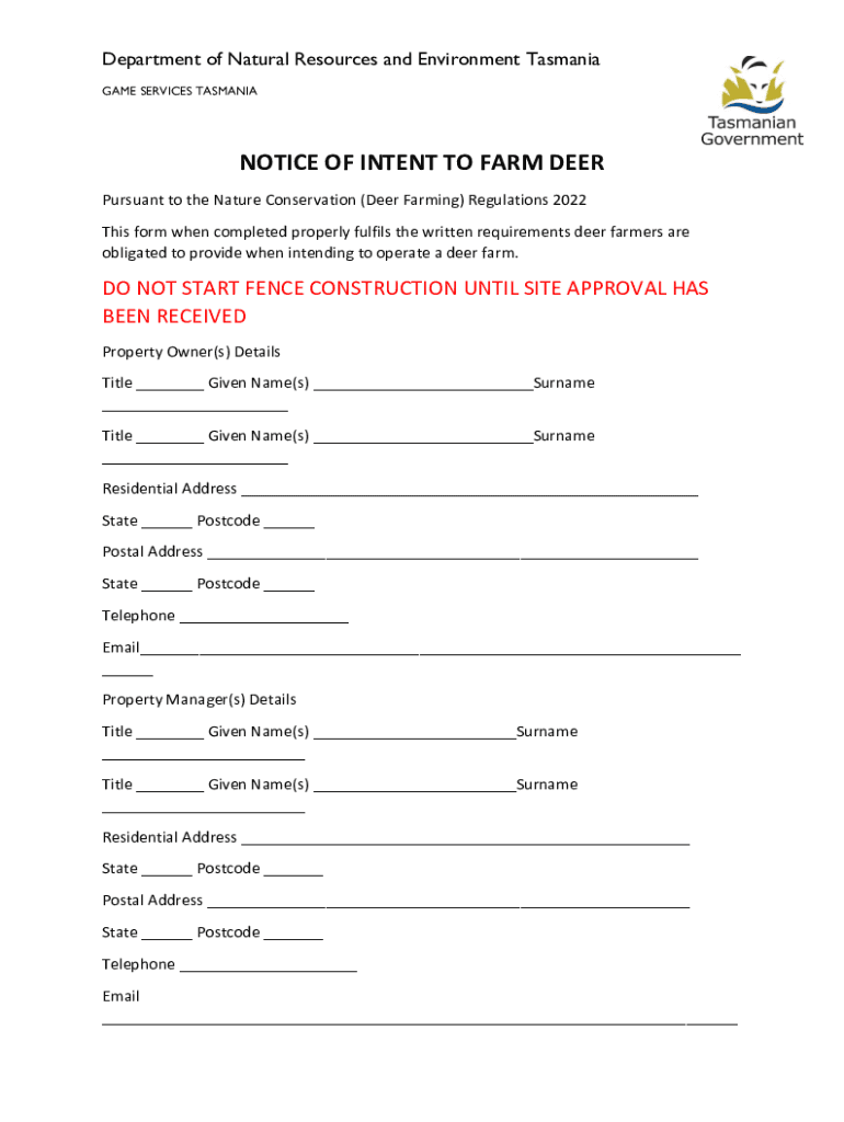 Fillable Online New regulations to improve the management of farmed deer Fax Email Print - pdfFiller