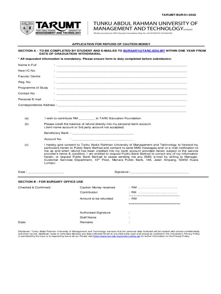 Fillable Online Caution Money Request Fax Email Print - pdfFiller