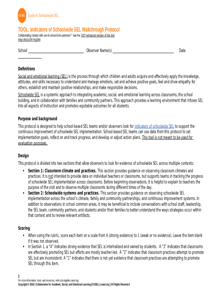 TOOL: Indicators of Schoolwide SEL Walkthrough Protocol Doc Template ...