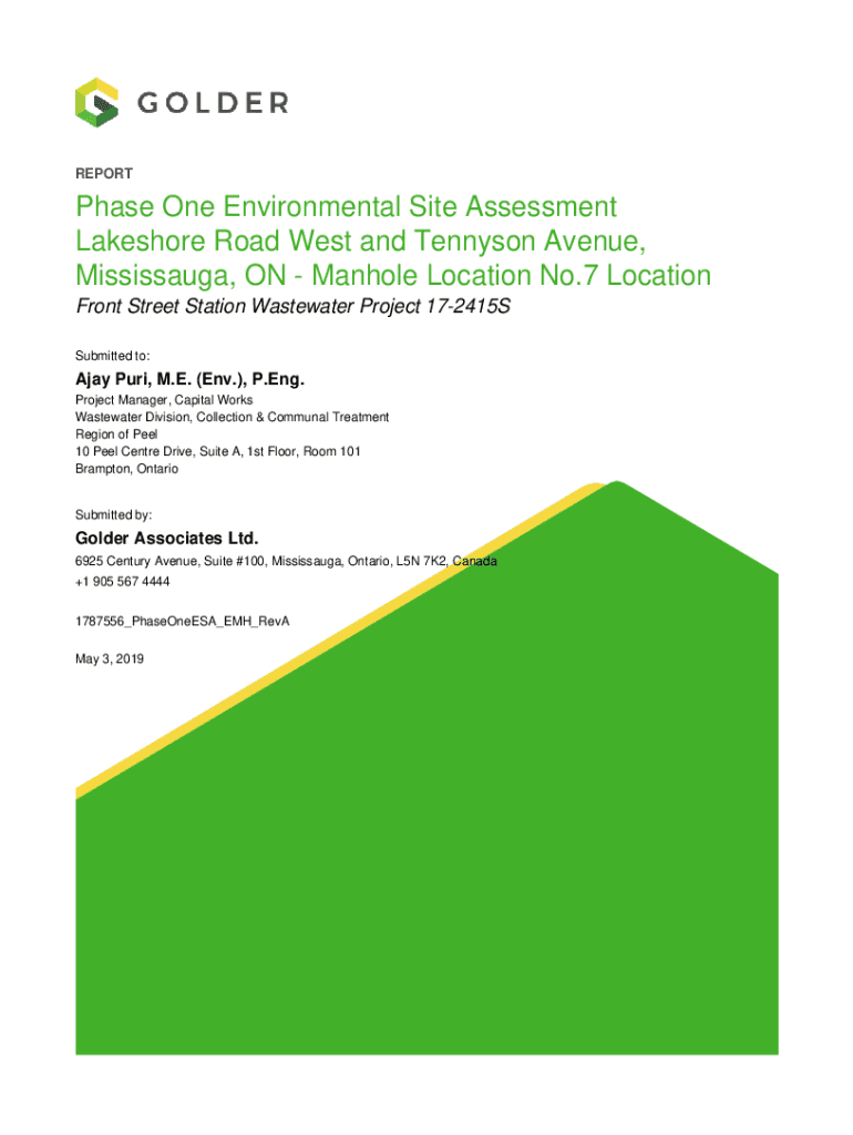 Fillable Online Phase One Environmental Site Assessment Lakeshore ...