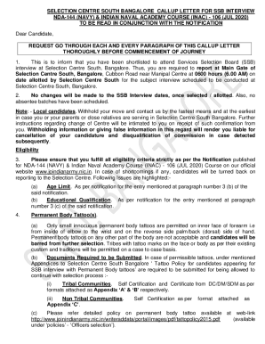 Fillable Online joinindianarmy nic selection centre south bangalore ...