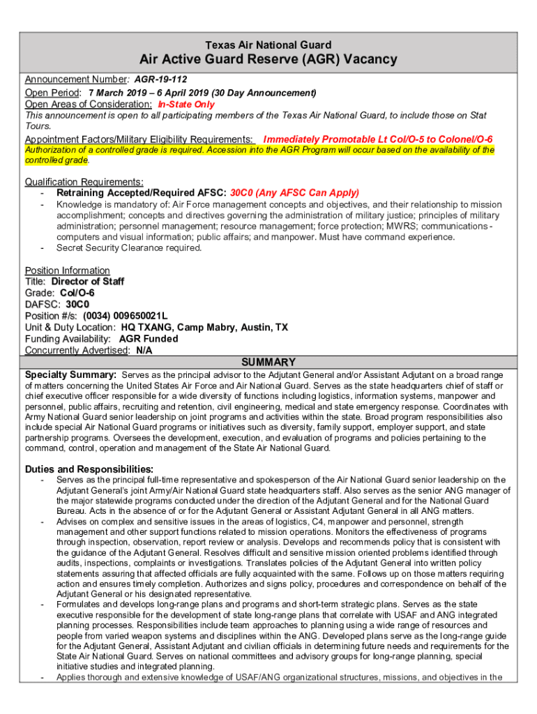 Fillable Online active guard/reserve (agr) vacancy announcement Fax ...