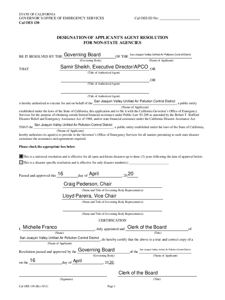 Fillable Online Form OES-FPD-130. Designation of Applicant's Agent ... Fillable Online Form OES-FPD-130. Designation of Applicant's Agent ...