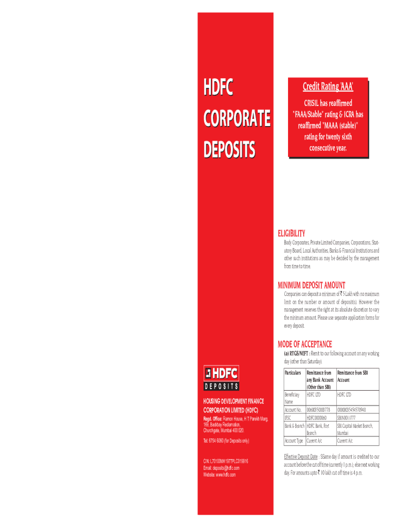 Fillable Online Smart - HDFC FD Form - Eastern Financiers Fax Email ...